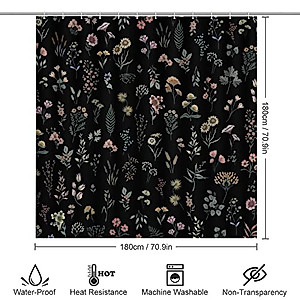 Ohocut Boho Shower Curtain Shower Curtains for Bathroom Black Shower Curtain Cute Floral Shower Curtains Waterproof Polyester Fabric Shower Curtain 72x72 Inch
