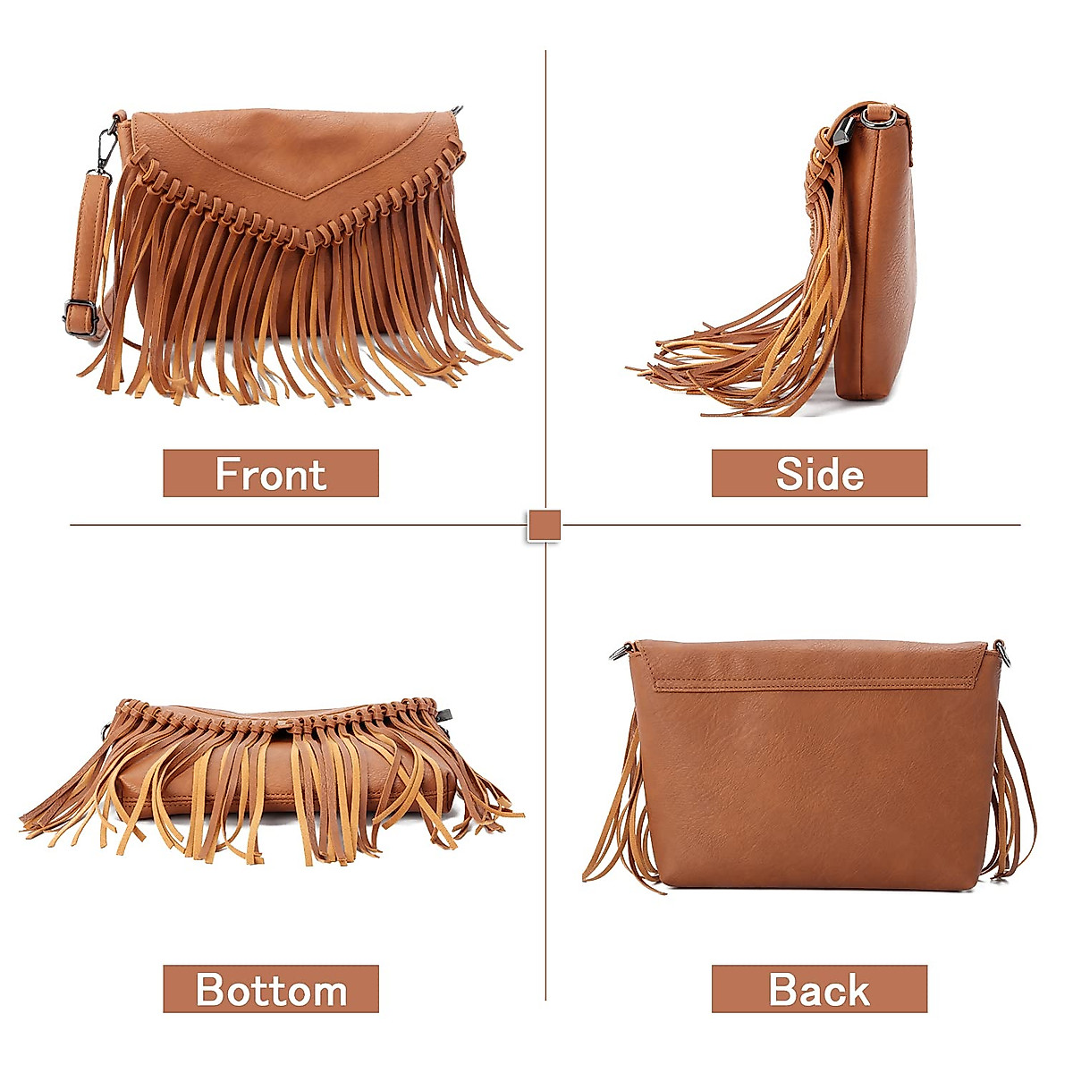 LUI SUI Women PU Leather Hobo Fringe Tassel Cross Body Bag Vintage Shoulder Handbag for Girls