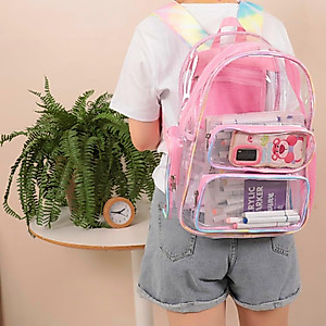 CAMTOP Clear Backpack Heavy Duty PVC Transparent Bag See Through BookBag for Student School Work Festival Sport Travel(Pink Yellow)
