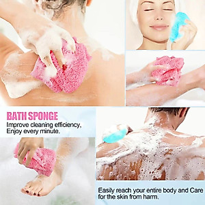 African Net Sponge Long Net Bath Sponge Exfoliating Shower Body Scrubber Back Scrubber Skin Smoother Body Exfoliating Cloth Nylon Bathing Scrubber for Men Women for Daily Use (Lake Blue Pink Yellow)