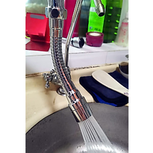 7 inch Metal Hose Faucet Sprayer Attachment Goose Neck Kitchen Sink Aerators Polished Chrome For Cold Hot Water (Silver)