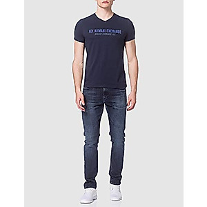 A|X ARMANI EXCHANGE Men's Double Logo Cotton Jersey V-Neck T-Shirt, Navy, Medium
