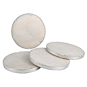 Thirstystone Old Hollywood Round White Marble Coasters, All Natural Marble, Non-Slip Cork Backing, Drink Absorbent & Protects Table, Set of 4