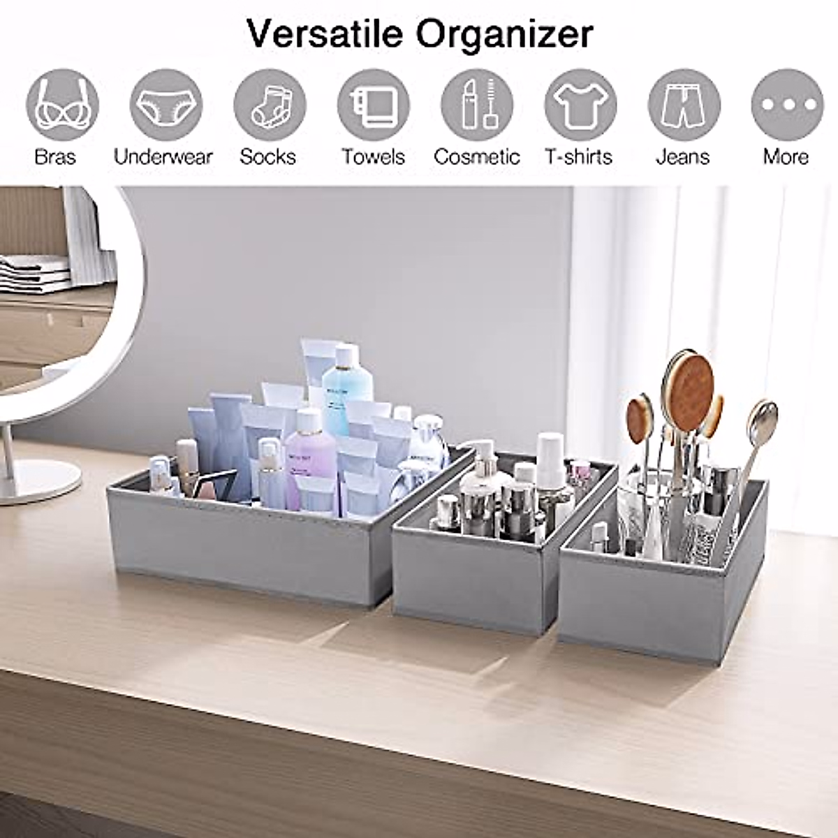 MONINXS Clothes Drawer Organizers Grey & 6-Shelf Hanging Closet Organizer Black