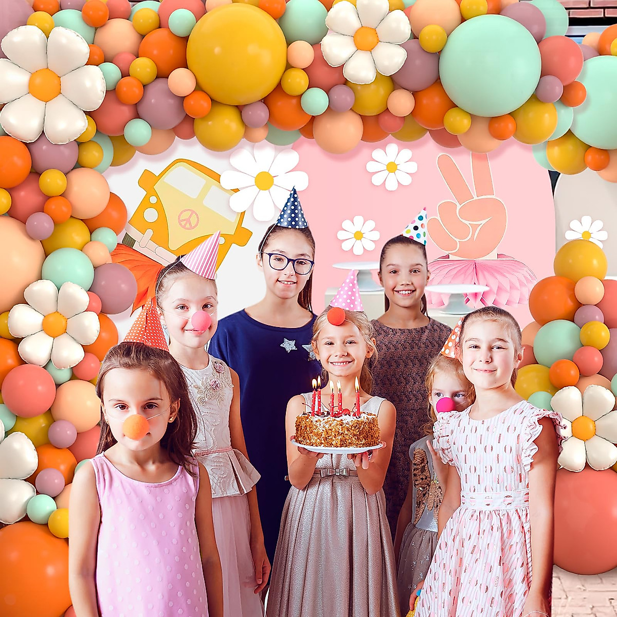 Retro Boho Daisy Balloon Garland Arch Kit, JZCZOEB 180Pcs Groovy Balloon Arch with Daisy Balloons for Boho Daisy Groovy Hippie Theme Birthday Baby Shower Bridal Shower Party Decorations