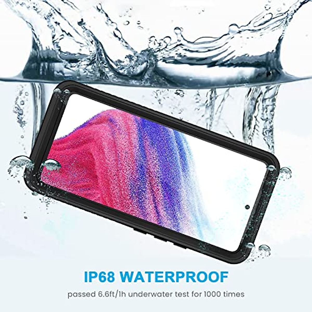 Lanhiem Samsung Galaxy A53 5G Case, IP68 Waterproof Dustproof Case with Built-in Screen Protector, Rugged Full Body Shockproof Phone Cover for Samsung A53 5G, Black/Clear