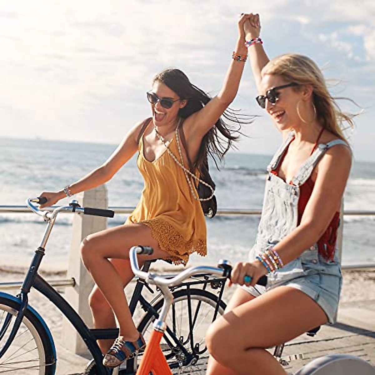 28 Pcs 4 Set Heishi Surfer Bracelets Set Colorful Preppy Smile Evil Eye Beaded Stretch Bracelet Clay Stackable Boho Disc Party Gift Y2k Aesthetic Summer Beach Jewelry for Xmas Halloween (Cute Style)