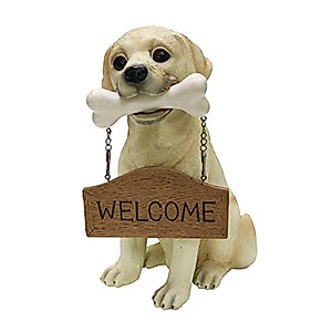 Nature's Mark Labrador Retriever Dog Puppy Statue with Reversible Welcome Sign and Go Away Sign Resin Garden Decor 12" H