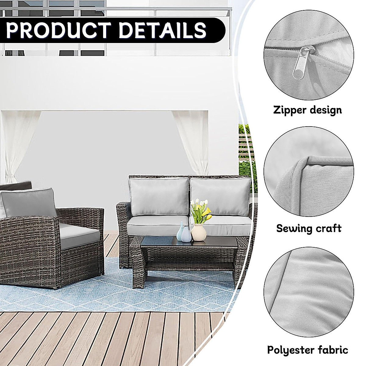 Wrinardy 14 Pcs Outdoor Patio Cushion Covers, Replacement Splash Proof Water Cushion Covers with Zipper, Outdoor Sofa Cushion Covers,Chair Cushion Covers (Light Gray, 24.8 inches)