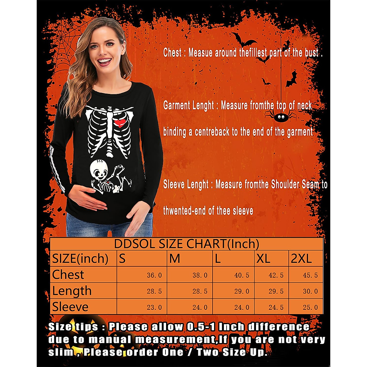 Women's Halloween Skeleton Baby Boy Maternity Shirt Skeleton Long Sleeve Pregnant Outfits Tops L