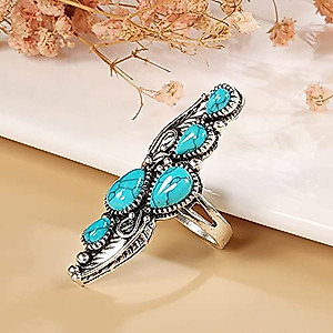 Vintage Blue Synthetic-Turquoise Ring Teardrop-shaped Stone Ring Tibet Silver Plated Fashion (US 8)