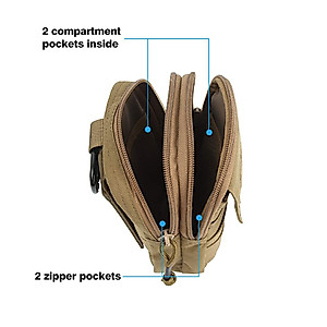 EXCELLENT ELITE SPANKER Tactical Molle EDC Pouch Organizer Nylon Belt Waist Bag with Cellphone Holster for iPhone 14 Pro131211ProMax XsMax XR XS X 8P 8 7 6 Samsung Galaxy S22 S21 Note20(Coyote Brown)