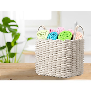 Stor-All Cotton Woven Basket for Organizing, Storage Baskets for Shelves, Woven Baskets for Storage, Laundry Baskets (White)