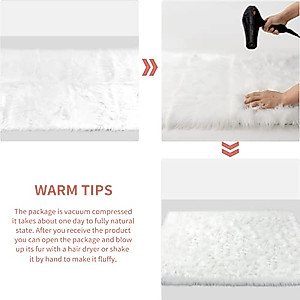 White Fur Rug Fluffy Rug, Small Rugs for Bedroom, Washable Faux Sheepskin Rug for Sofa Couch Seat Cushion, Thick Shaggy Furry Rugs Floor Carpets for Bedside Living Room, 2x4 ft, CIICOOL