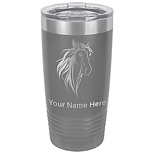 LaserGram 20oz Vacuum Insulated Tumbler Mug, Horse Head 3, Personalized Engraving Included (Gray)