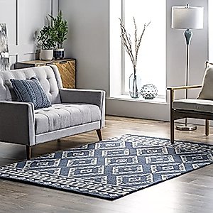 nuLOOM Meadow Hand Tufted Wool Tribal Geometric Area Rug, 4' x 6', Blue