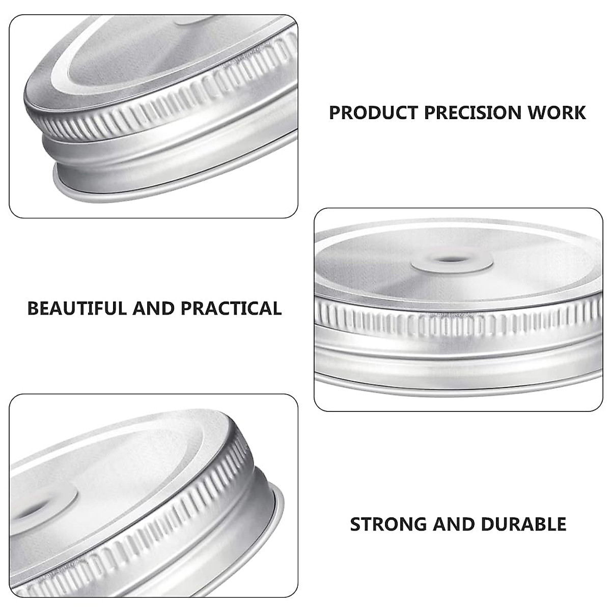 2pcs Mason Jar Straw Lids 3.3in Sealing Lid with Hole Stainless Steel Perforated Cover Secure Jar Caps Leak Proof Canning Cap Drinking Jar Cover
