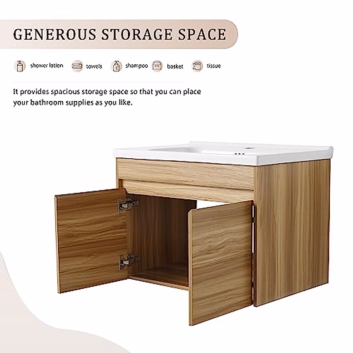 Sybrioka Floating Bathroom Vanity with Ceramic Sink, 28 Inch Modern Vanity Cabinet Wall Mounted, Bath Storage Cabinet Vanity Set with Wood Door