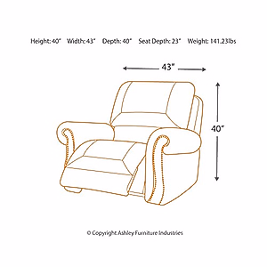 Signature Design by Ashley Larkinhurst Faux Leather Manual Rocker Recliner with Nailhead Trim, Brown