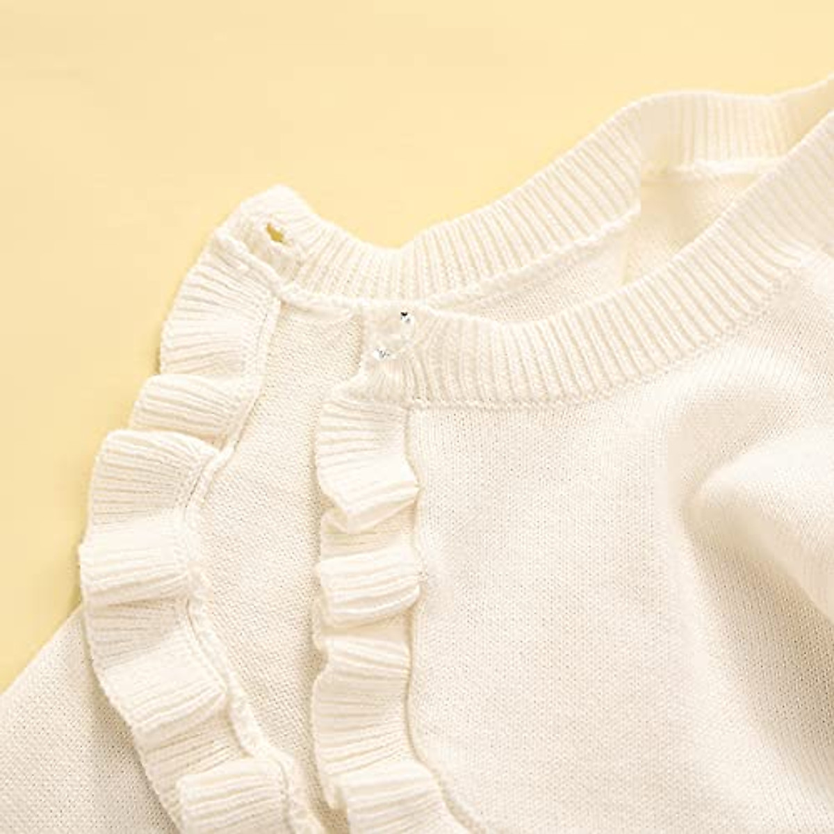 Toddler Baby Girl Sweater Crop Top Knit Cardigan Long Sleeve Ruffled One Button Cute Outwear Kids Fall Shrug Cover Up (White,1-2 Years)