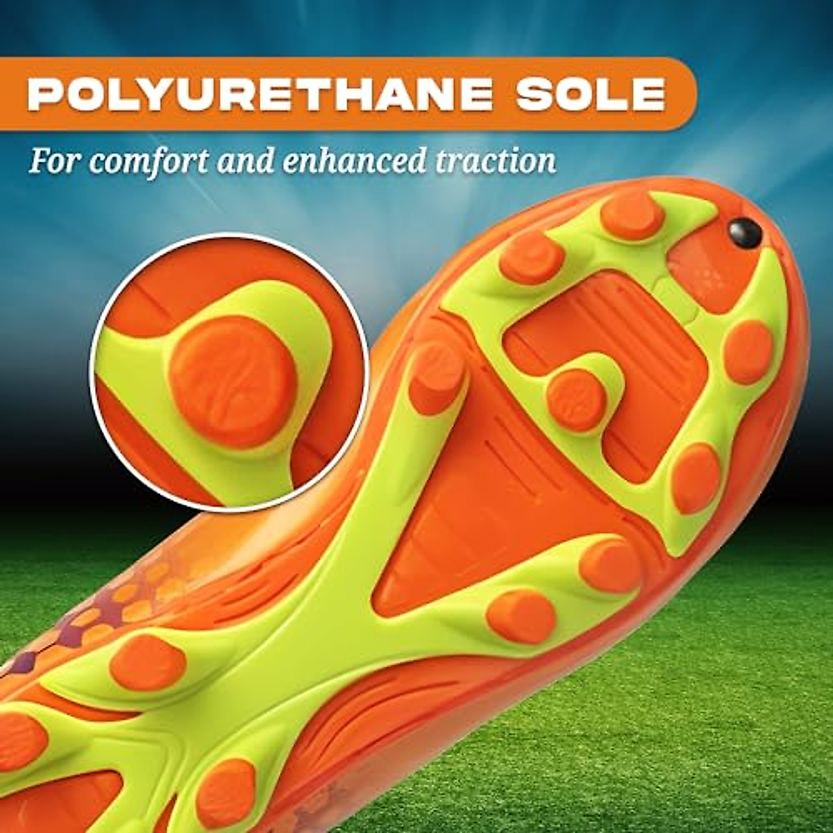 Vizari Palomar Firm Ground Soccer Shoes for Boys and Girls | Durable Synthetic Youth Soccer Cleats with Cushioned Sole for Stability | Secure Fit Kids Cleats with Padded Heel Orange/Purple