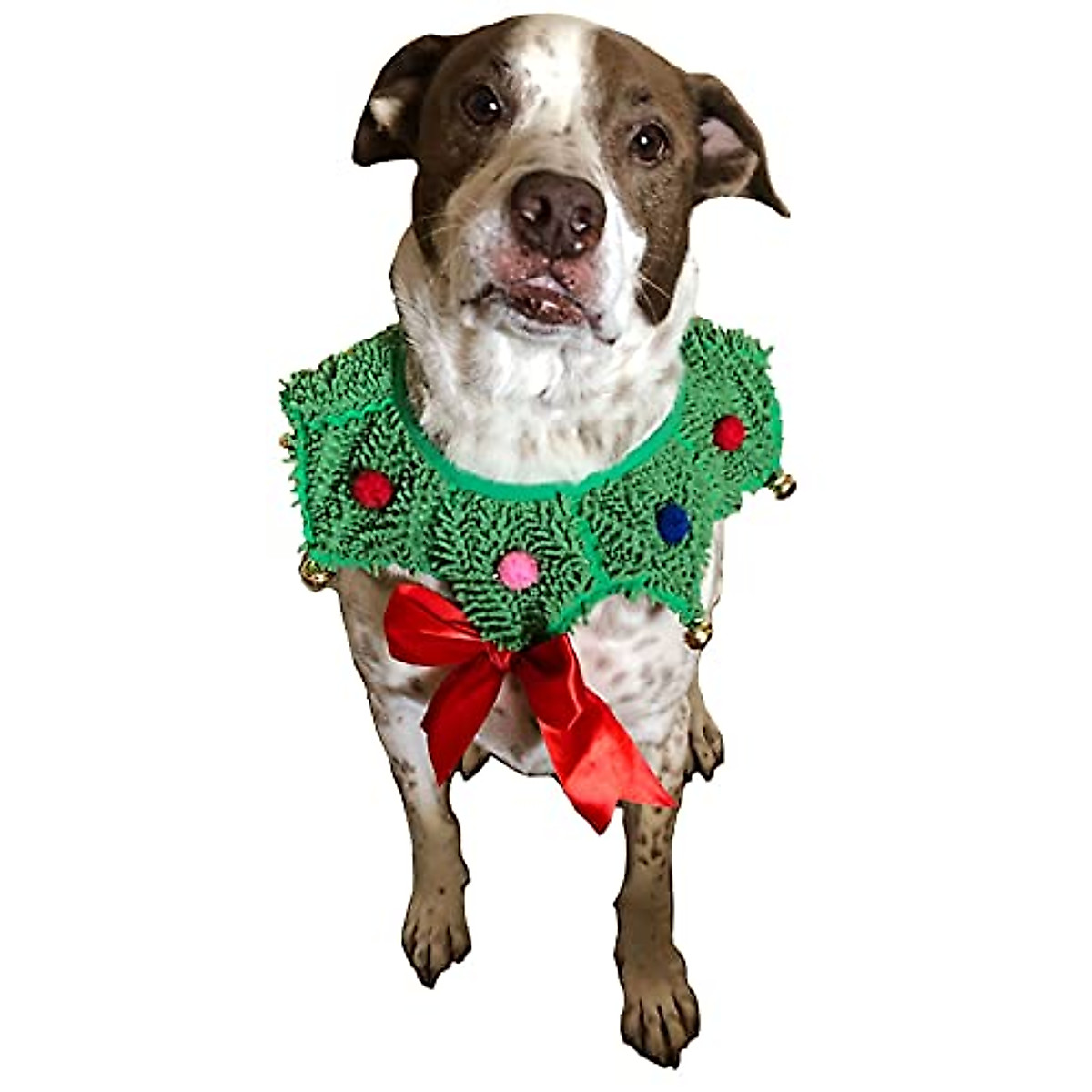 ComfyCamper Christmas Wreath Neck Scrunchie Dog Costume for Small Medium and Large Dogs Puppies and Cats, Small, Green