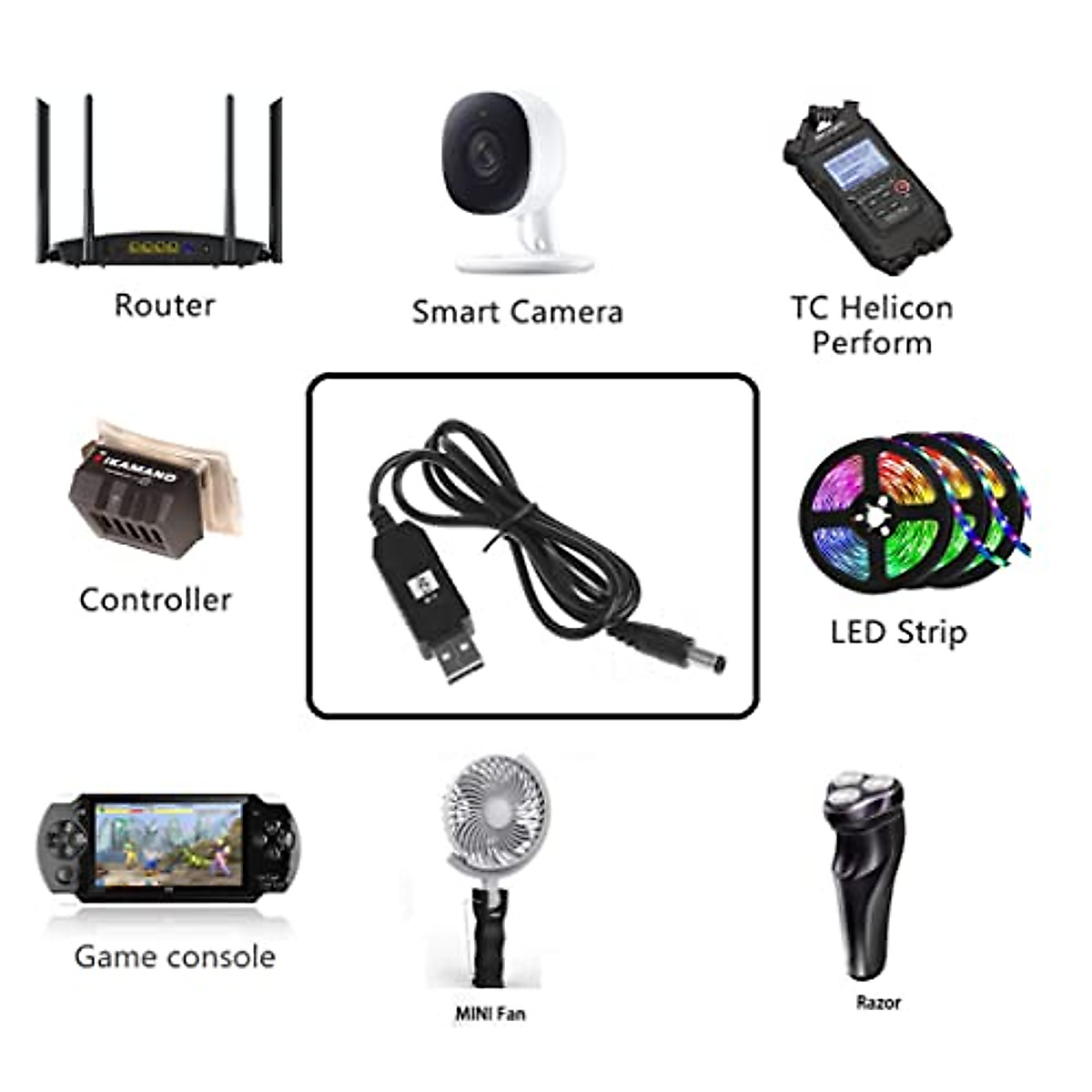 LJCELL 2pcs USB 5V to DC 12V Convert Cable 5V to 12V Voltage Step-Up Cable 5.5x2.1mm DC Connect Male for Router LED Strip Light