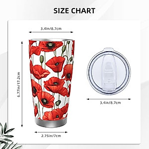 quopvn Red Poppy Flower Print 20oz Car Cup Ps Material Lid, Perfect For Hot & Cold Drinks