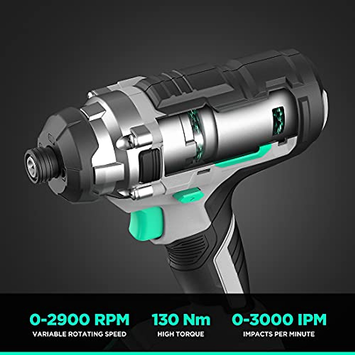 Litheli 20V Cordless Impact Driver, 1/4 Hex Impact Driver 1150 In-Lbs Torque, 3 Socket Adapters, 2 Driver Bits(Battery and Charger not Included)