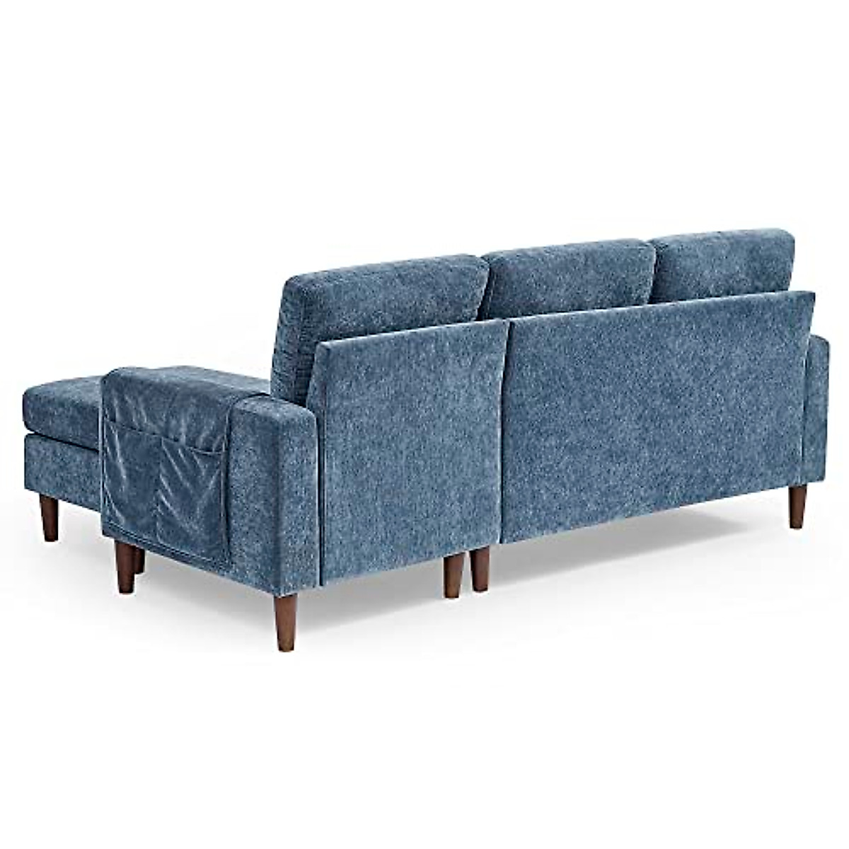 SZUBEE Modern 80” Convertible Sectional Couch, 3 Seats L-Shape Sofa with Removable Cushions and Pocket, Rubber Wood Legs, Navy