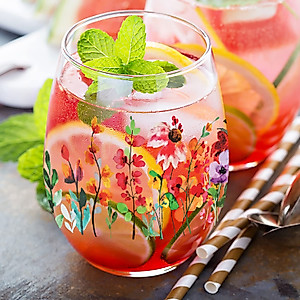 Toasted Tales Wildflowers Lake and Lodge Collection | 16 oz Stemless Wine Glass | Seasonal Outdoor Home Décor Accessory Glassware | Forest Animals Design | Wine Tasting Gift For Her