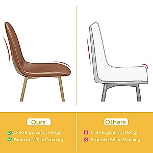 GreenForest Dining Chairs Set of 4, Washable PU Fuax Leather Dining Side Chair Mid Century Modern Dining Room Chairs Comfortable Upolstered Cushion Seat with Metal Legs for Home Kitchen, Camel Brown