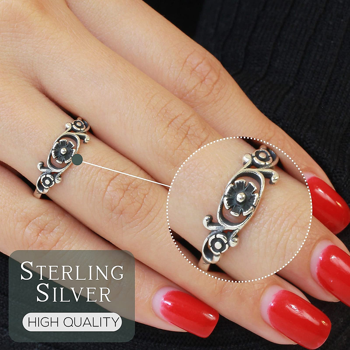 CloseoutWarehouse 925 Sterling Silver Antique Filigree Flower Ring Size 9