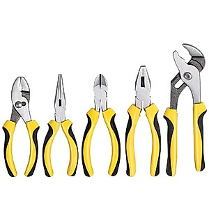 TOPLINE 5-Piece Pliers Set, Pliers Tool Set Included 8" Groove Joint Pliers, 7" Linesman Pliers, 6" Long Nose Pliers, 6" Slip Joint Pliers, 6" Diagonal Pliers for Basic Home Maintenance
