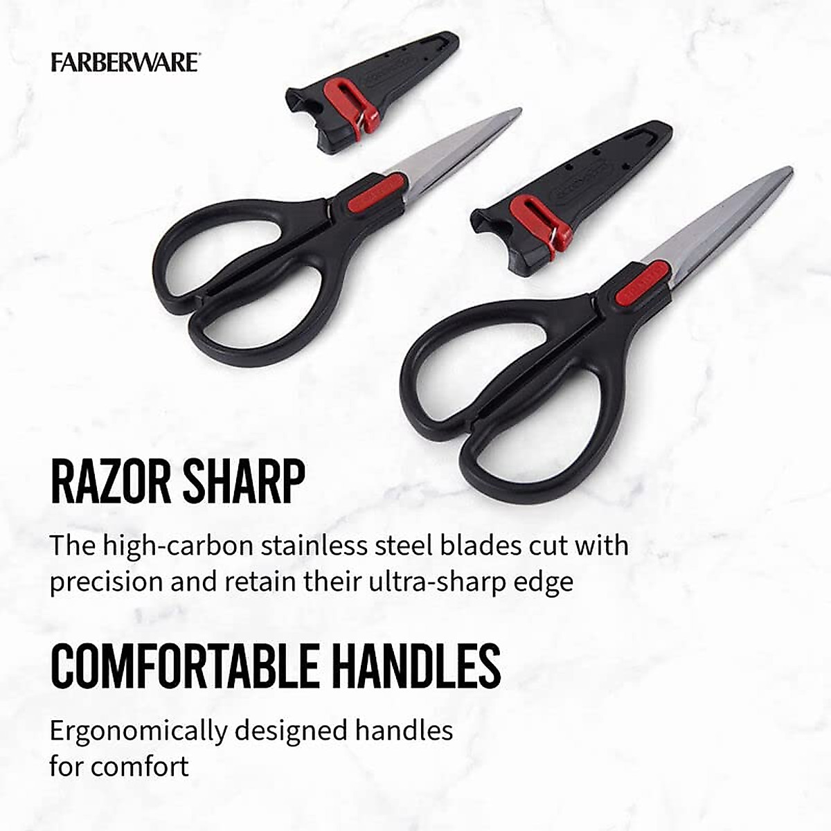 Farberware Purpose and Utility Shears with Edgekeeper Sheaths, Set of 2, 2 Piece Set, Black/Red