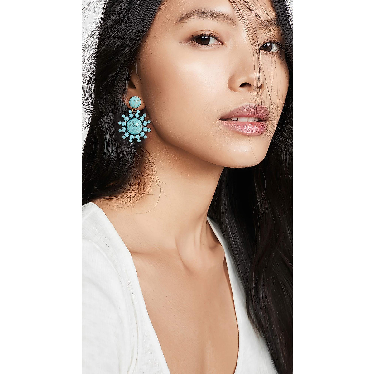 Elizabeth Cole Women's Roscoe Earrings, Turquoise, Floral, One Size