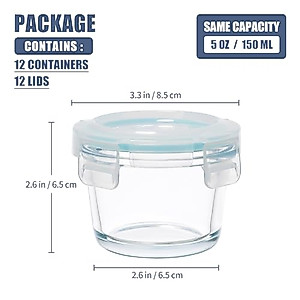 DONQQCC Small Glass Containers [12 Pack, 5oz] Reusable, Airtight, Leakproof Mini Food Storage Containers with Lids