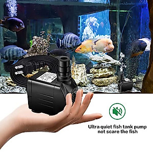 Fountain Pump with Led Lights, 220GPH 15W Submersible Water Fountain with 63" High Lift for Aquarium Fish Tank Pond Hydroponic 5.9ft Power Cord, 2 Nozzles