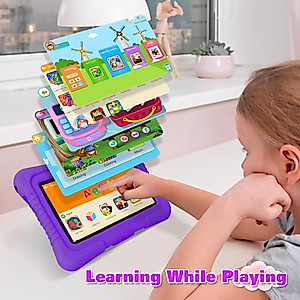 Veidoo Kids Tablet, 7 inch Android Tablet PC, 2GB RAM 32GB ROM, Safety Eye Protection Screen, WiFi, Dual Camera, Games, Parental Control APP, Tablet with Silicone Case(Purple)