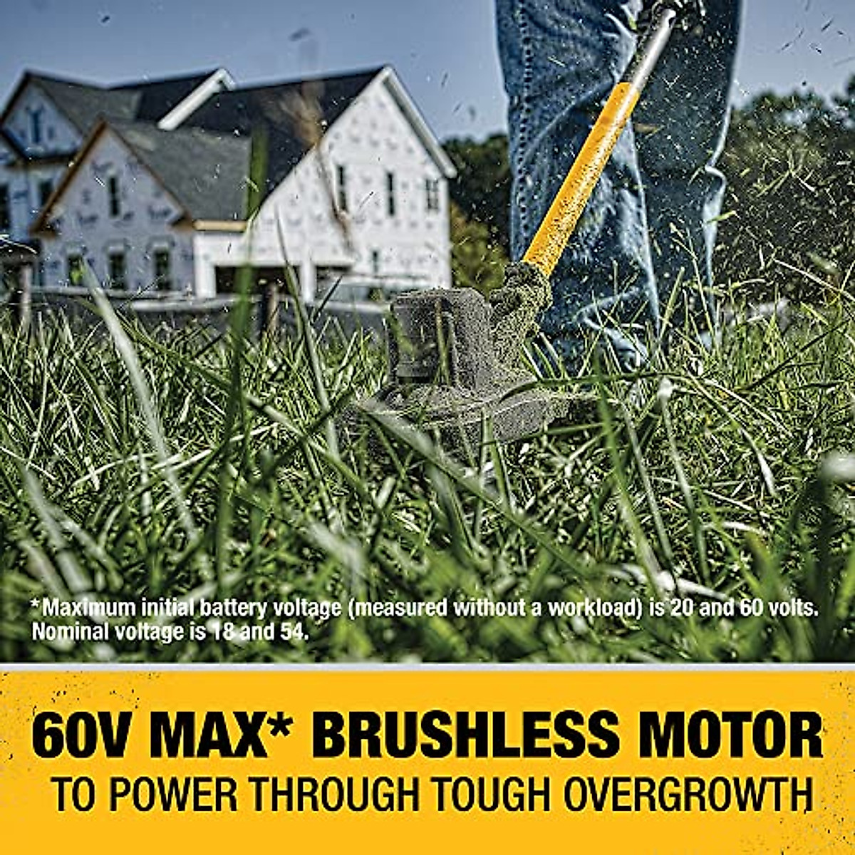 DEWALT FLEXVOLT 60V MAX* String Trimmer, Two Speed, 15-Inch, 3-Ah Battery & Extra Trimmer Line, 225-foot by 0.080-Inch (DCST970X1 & DWO1DT802) Yellow
