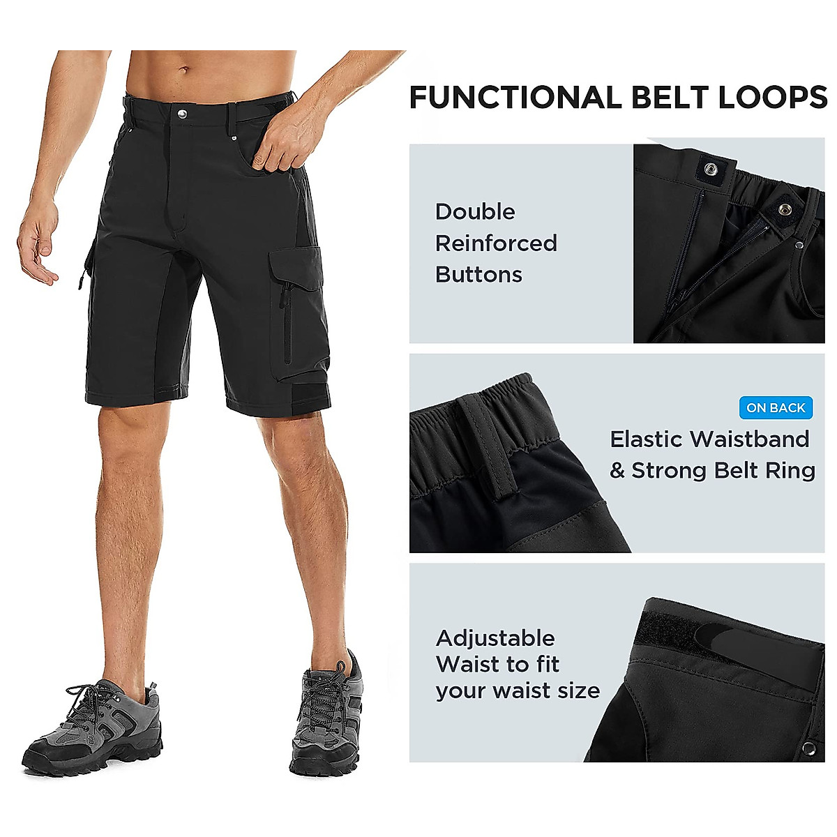 XKTTAC Men's Outdoor Quick Dry Lightweight Stretch Cargo Shorts for Hiking, Tactical, Casual, Fishing, Golf, Camping, Travel with 6 Pockets (Black, XX-Large)