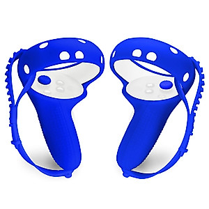 Full Grip Cover Compatible for Oculus Quest 2 Touch Controller with Adjustable Anti-Fall Backhand Starp and Wrist Hand by X-Super Home (Blue)