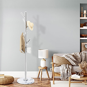 ZOZOE Metal Coat Rack Freestanding, Solid 201 Stainless Steel Coat Rack Stand, Modern Coat Racks with Natural Marble Base, Coat Tree Hanger Stand for Jacket, Bag, Entryway, Office