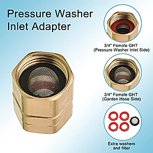 M MINGLE Garden Hose Adapter, Female to Female, 3/4 Inch Heavy Duty Brass Connect Fittings with Dual Swivel, Pressure Washer to Garden Hose Connector, 2-Pack with Extra 4 Washers and 1 Filter