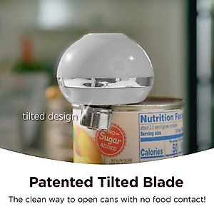 Kitchen Mama Mini Electric Can Opener Smooth Edge: Open Cans with A Simple Press of Button - Ultra-Compact, Mini-Sized Space Saver, Portable, Hands Free, Food-Safe, Battery Operated (White)