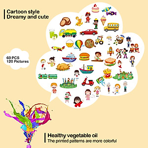 60 Cards, 120 Pictures Educational Toddler Flash Cards for Toddlers 3,4,5,6 Years, Preschool Kindergarten Toddler Learning Toys, Professional,Food,Drink, Transportation, Feeling, Behavior