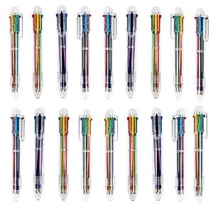 Huji Multicolor 0.5mm Ballpoint Pens for School Supplies Office Arts & Crafts Students Little Ones Party Favor Gift (Multicolor Retractable Pens – 18 PK 6 in 1)