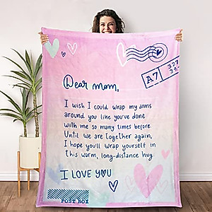J&A Homes Gifts for Mom - Premium Blanket for Mom from Daughter - Meaningful Blankets, Mothers Birthday Gift from Son I Love You Throw Blanket 65” x 50” (Purple Pink)