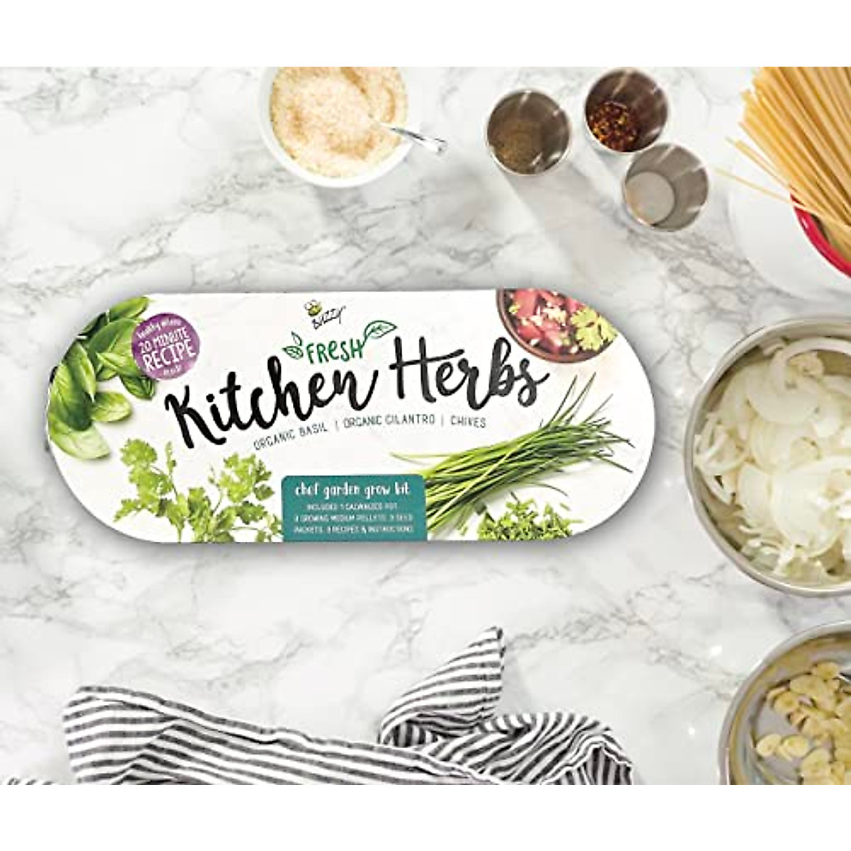 BUZZY Organic Windowsill Grow Kit | Kitchen Herbs: Basil, Cilantro, and Chives | Best Gardening Gifts, Favors, Parties, Events, Unique, and Fun | Growth Guaranteed