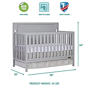 Dream On Me Cape Cod 5-in-1 Convertible Crib in Pebble Grey, Greenguard Gold Certified , 50x30x44 Inch (Pack of 1)